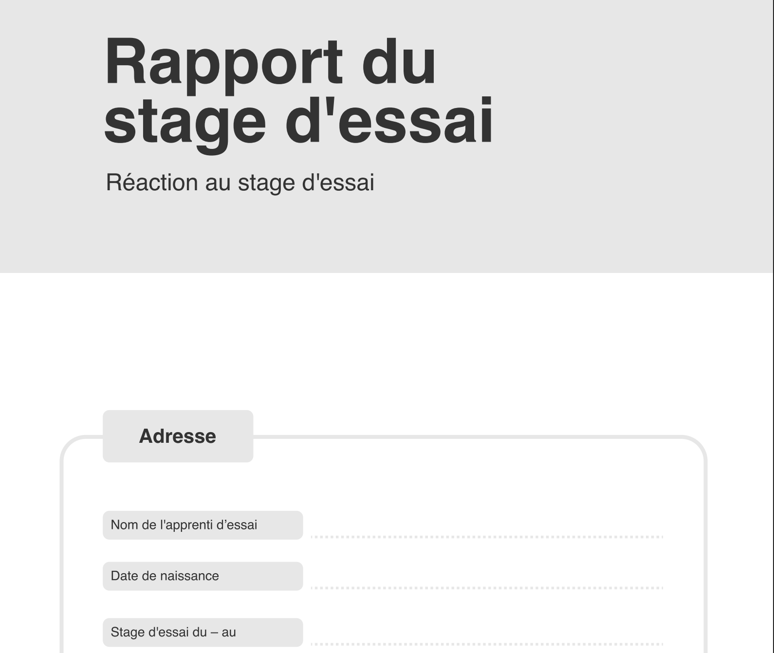 Modèle de rapport du stage d'essai